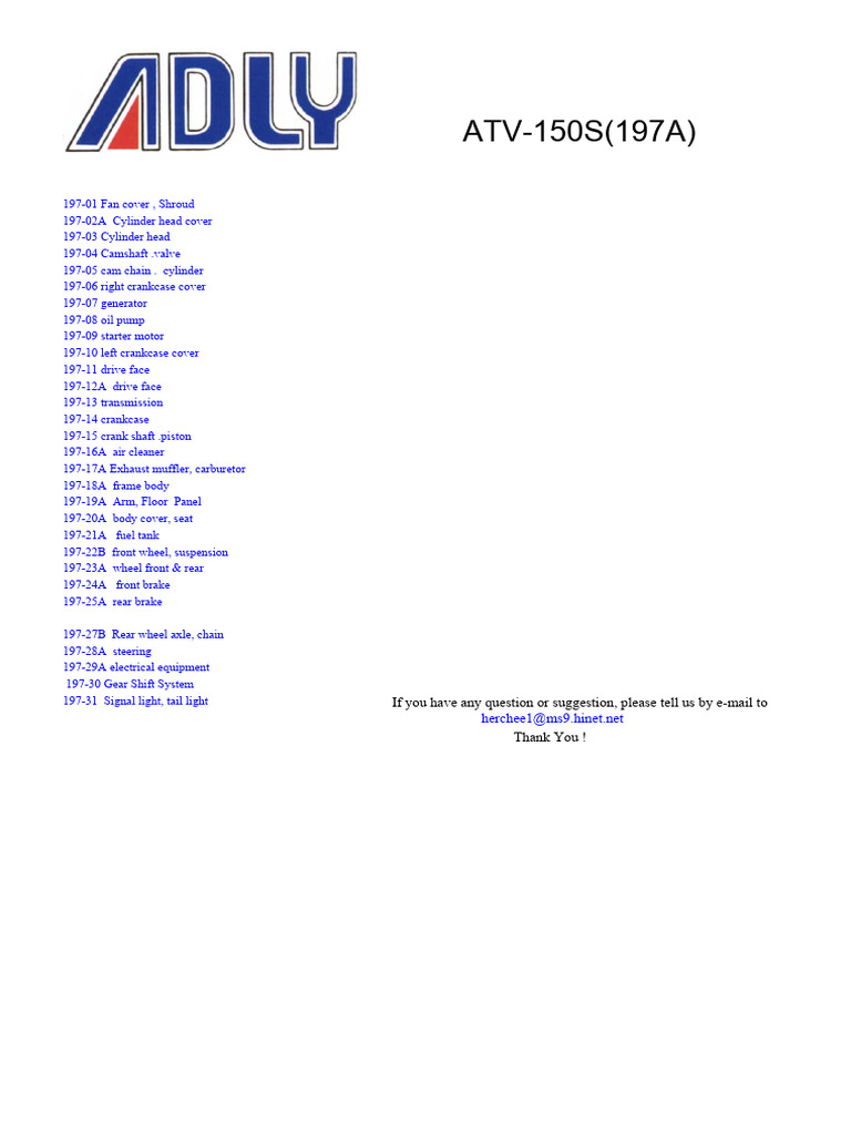 ADLY MOTO ATV-150S Spare Parts Guide | PDF | Vehicle Technology ...