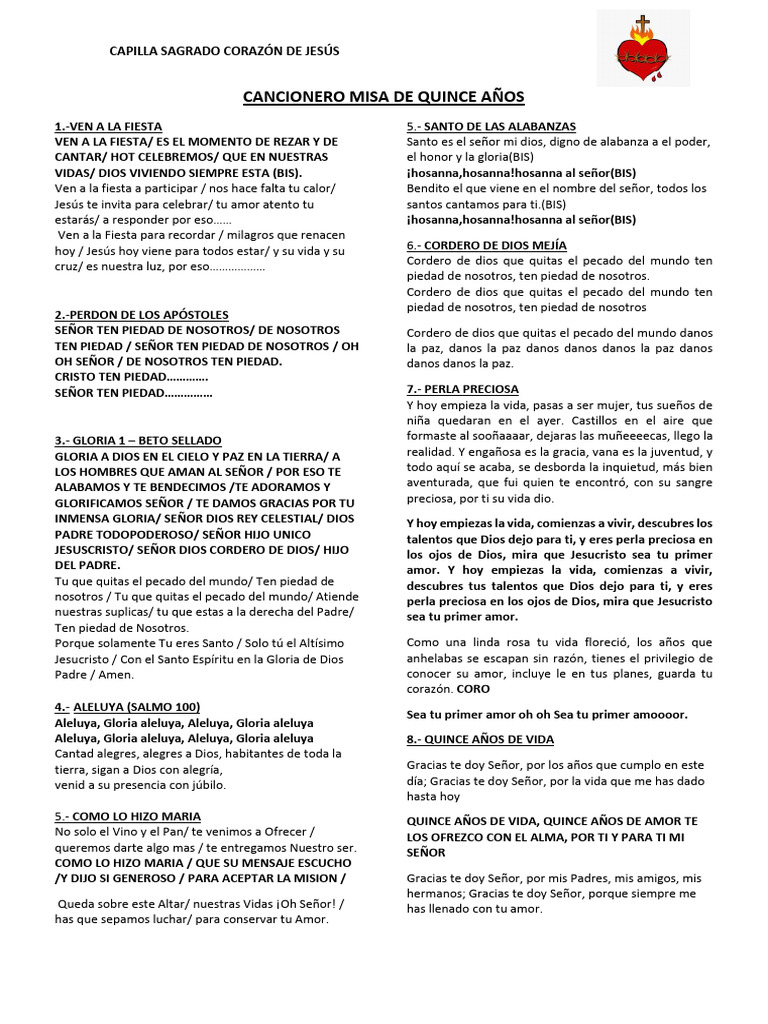 Cancionero Misa Quince Años | PDF | Pecado | María, madre de Jesús