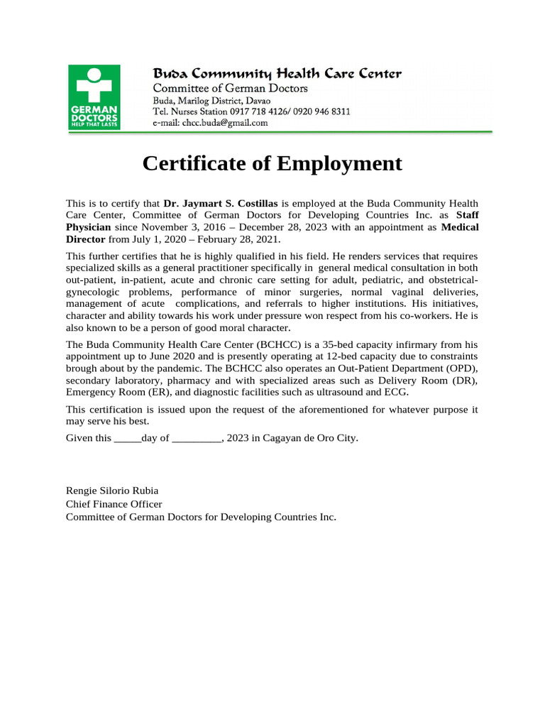 Certificate of Employment - JM | PDF