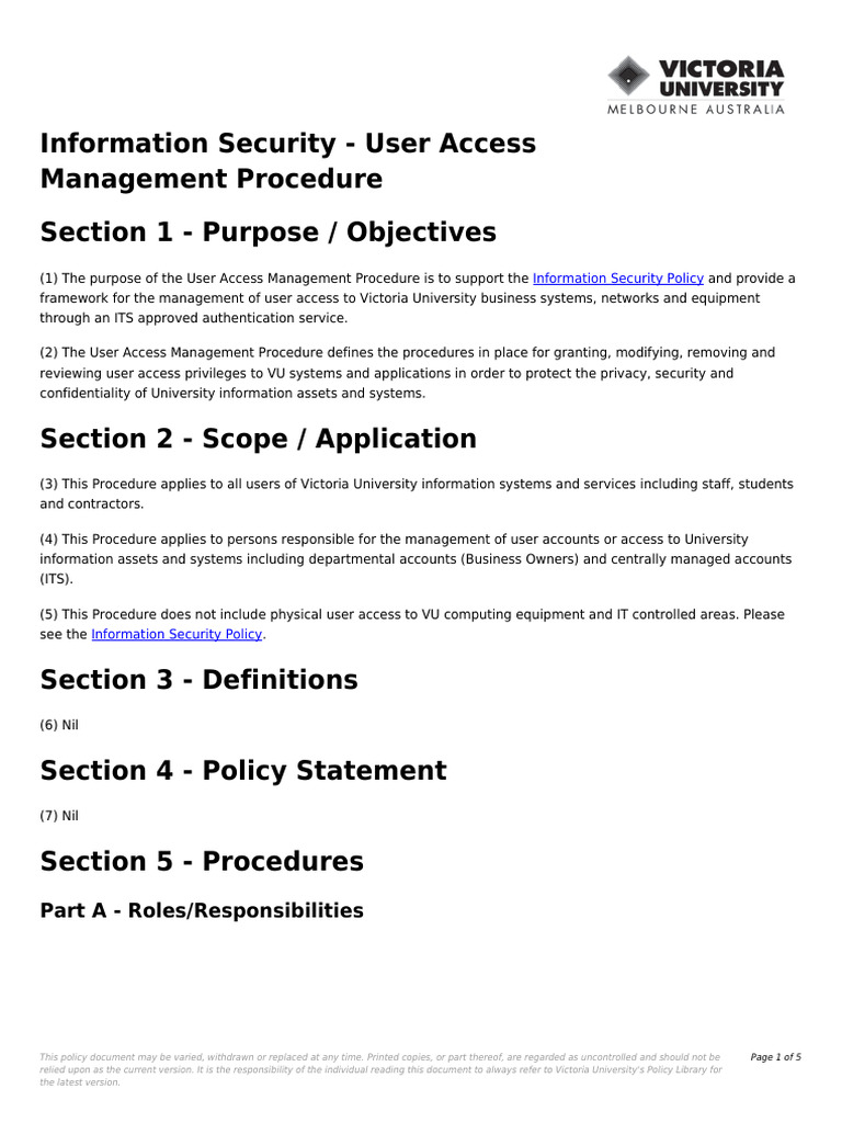 Information Security - User Access Management Procedure | PDF | Information Security | User ...