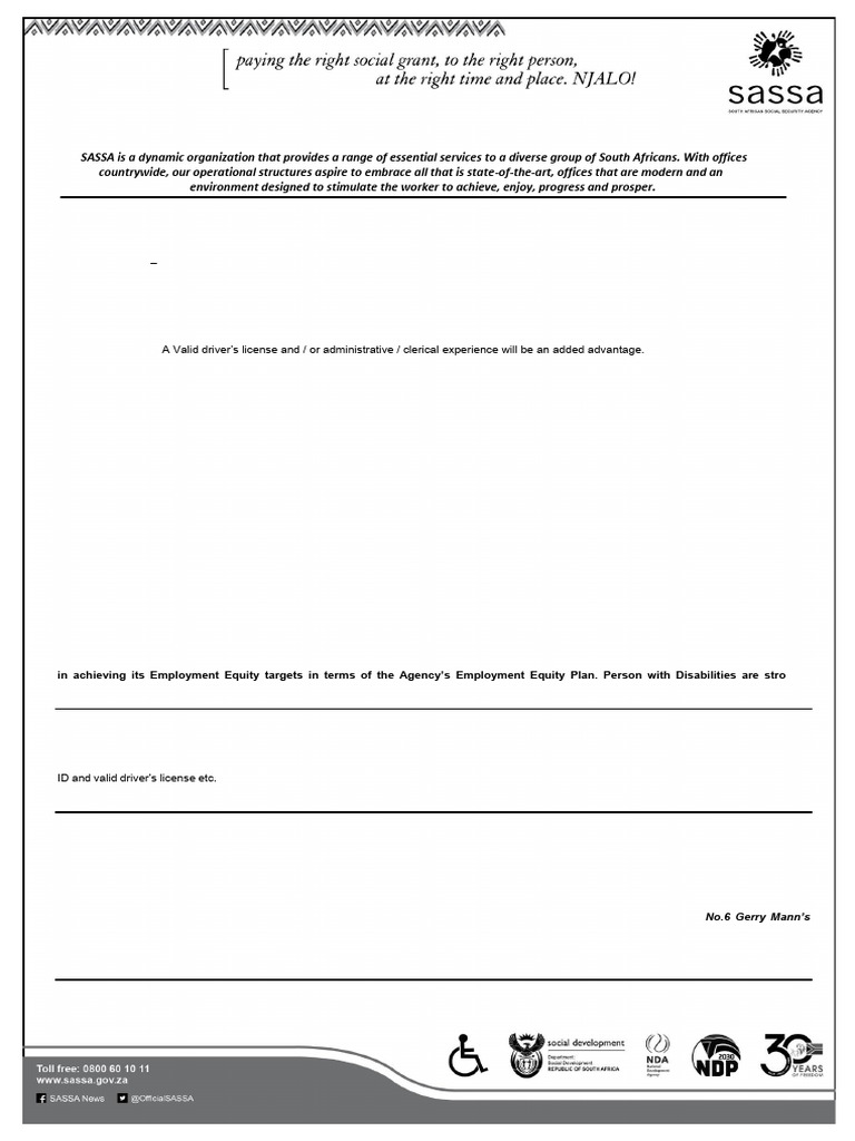 Mpumalanga SASSA Job Vacancies 2024 | PDF