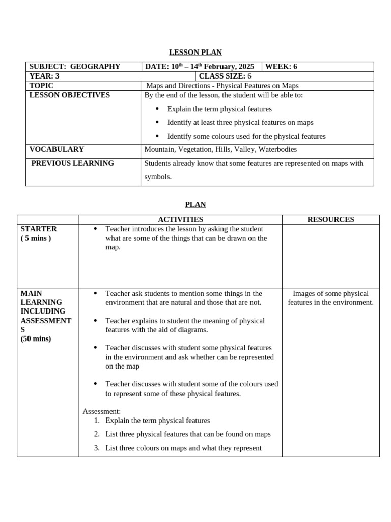 Year 3 Geography Lesson Plan - WK 6 | PDF