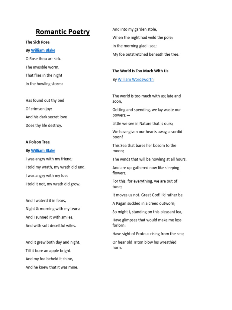Romantic Poetry Handouts | PDF