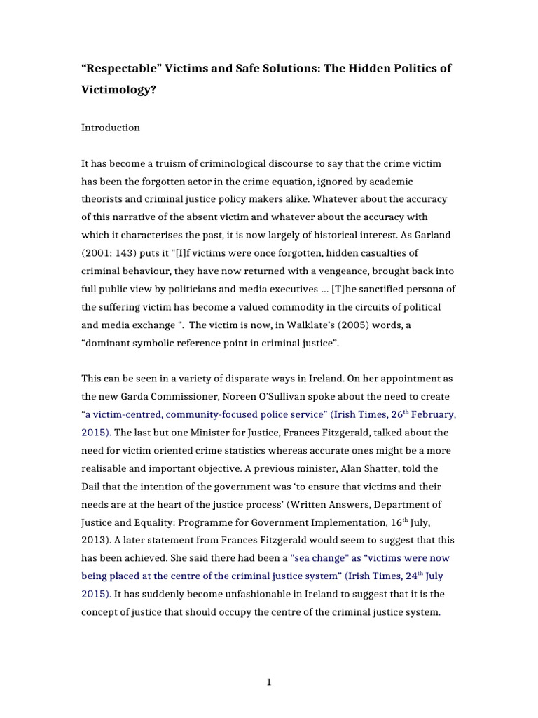 Respectable Victims and Safe Solutions | PDF | Victimisation | Crimes