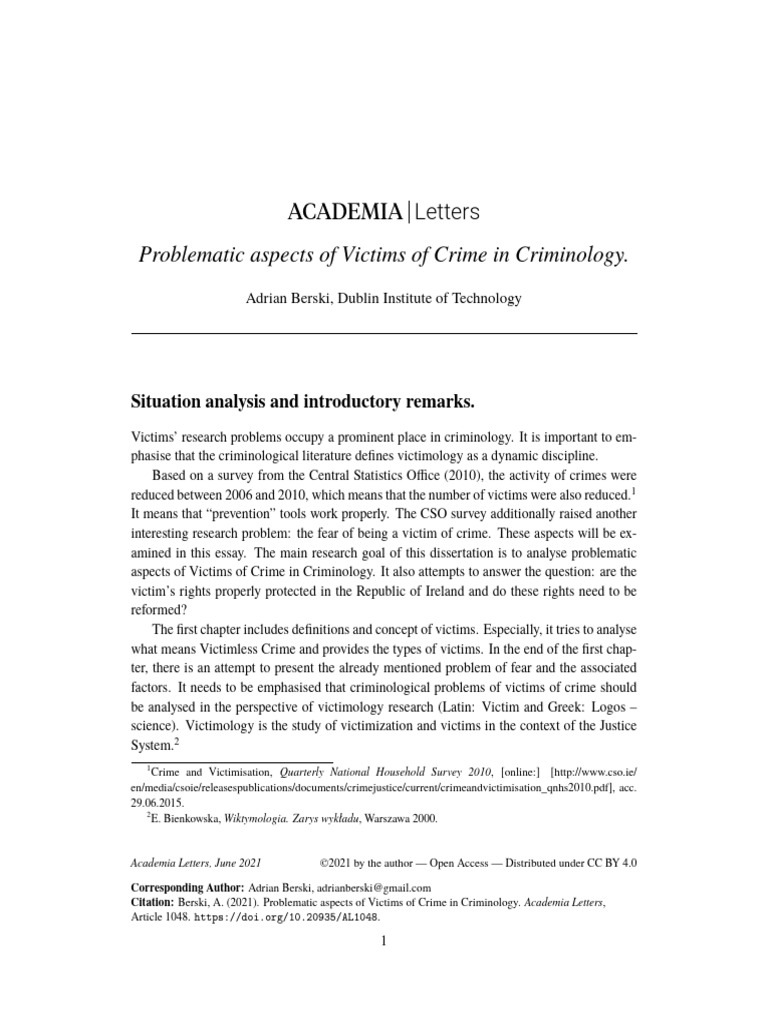 Victims of Crime in Criminology Analysis | PDF | Crimes | Crime & Violence