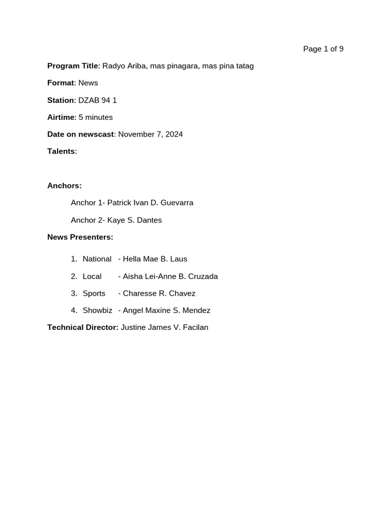 Radio Broad Script Nov 7 11 | PDF