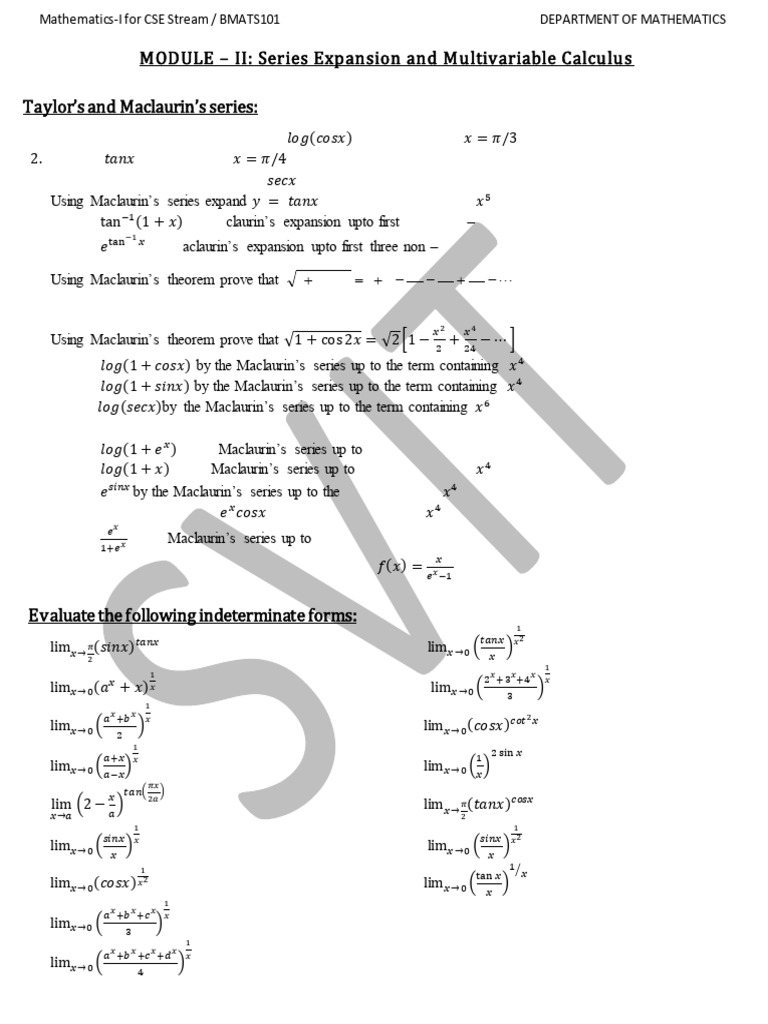 Taylor and Maclaurin Series Expansions | PDF | Calculus | Mathematical ...