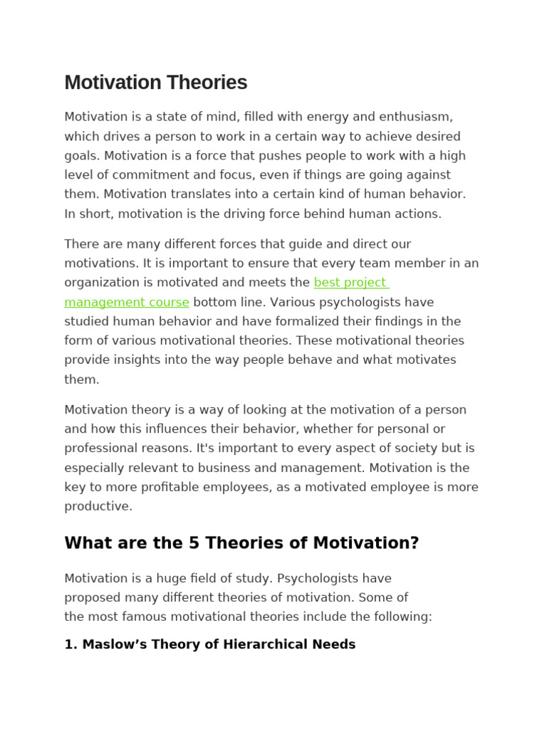 Some useful summary of Motivation Theories | PDF | Motivational ...