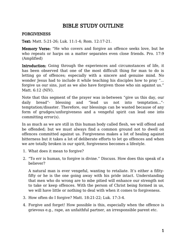 Forgiveness Bible Study Outline 2025 | PDF | Forgiveness | Religious ...