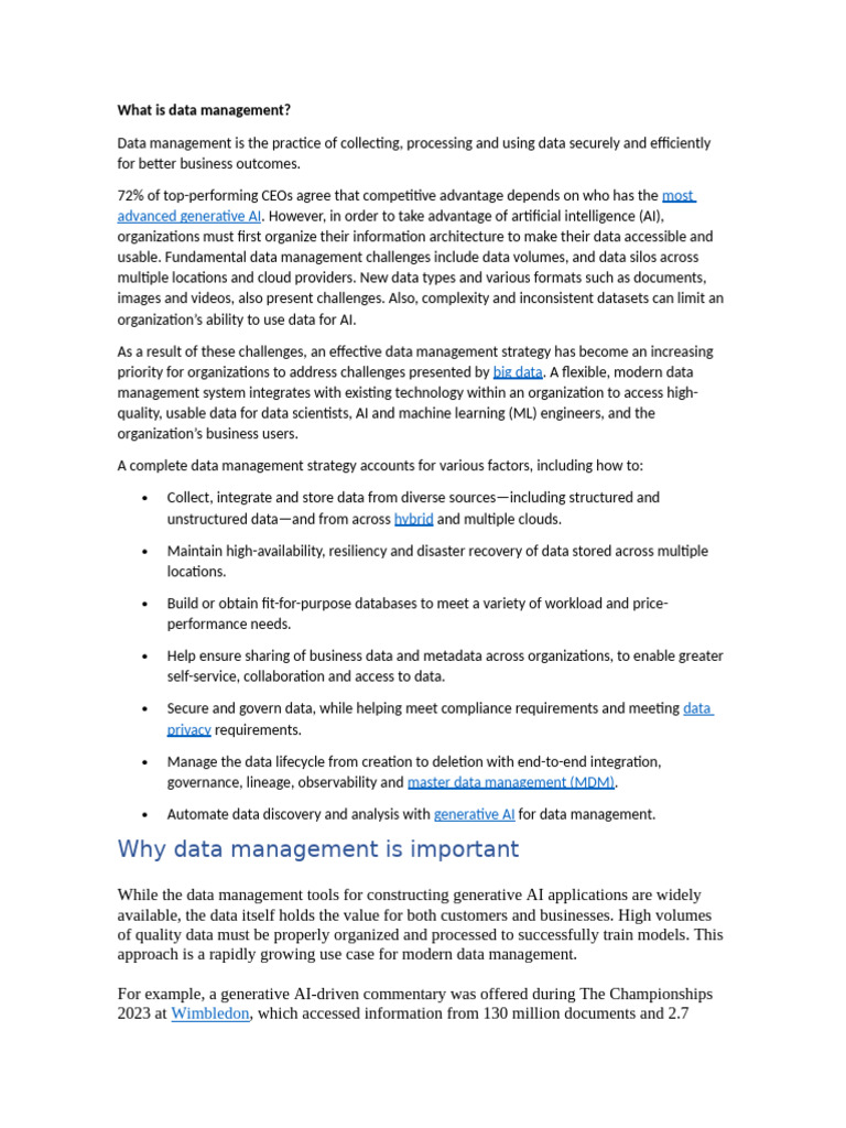 What is Data Management | PDF | Artificial Intelligence | Intelligence (AI) & Semantics