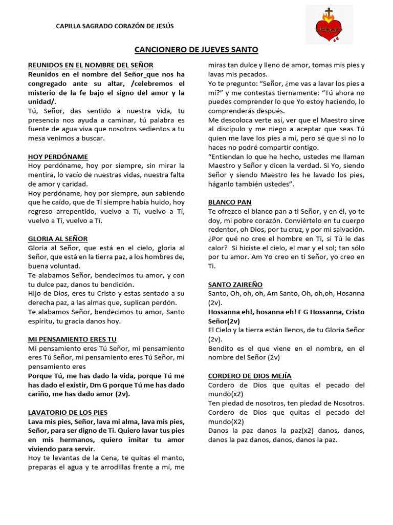 Cancionero Jueves Santo | PDF | eucaristía | Amor