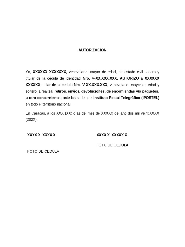 Modelo Autorización Ipostel | PDF