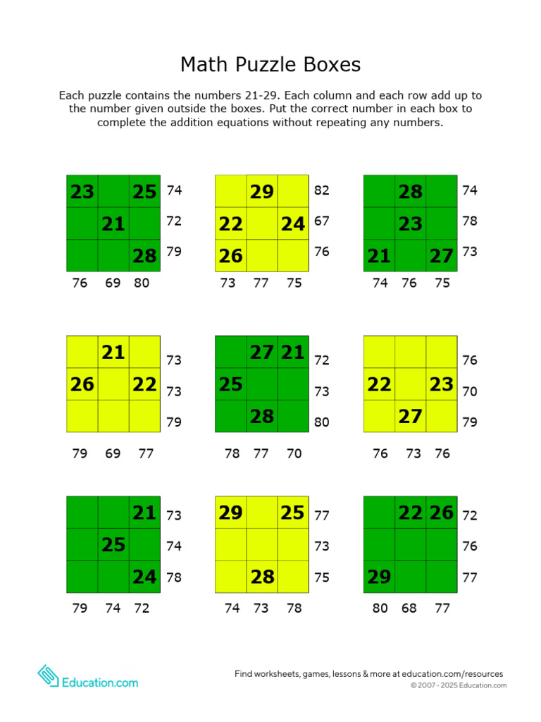 Addition Math Puzzles 4 | PDF