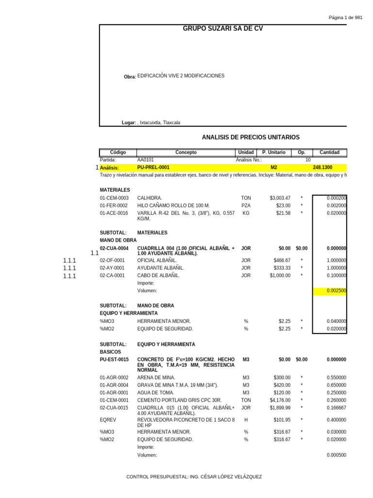 Análisis de Precios Unitarios _ Ejemplo de Carga | PDF | Ingeniería de Edificación | Ingeniero civil