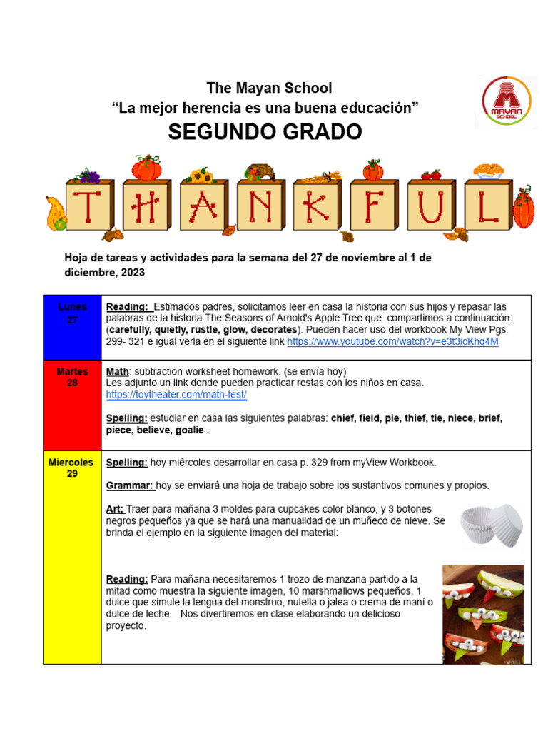 Second Grade Weekly Letter Nov. 27th - Dec. 1st, 2023 | PDF