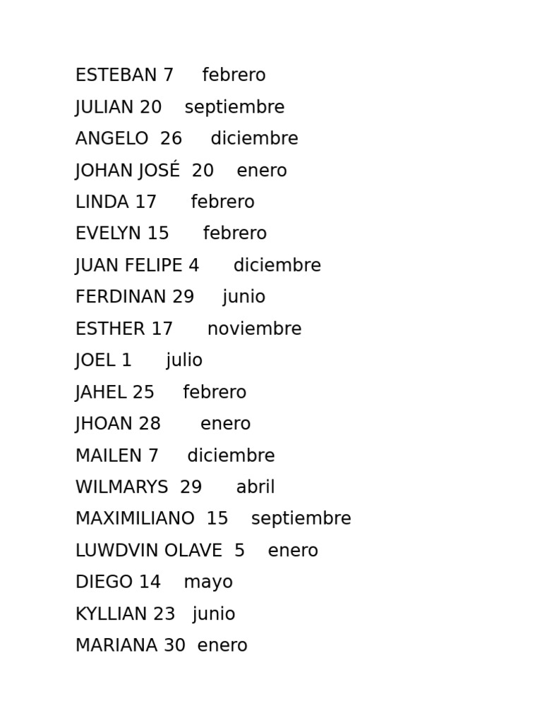 Fechas de Cumpleaños por Mes | PDF