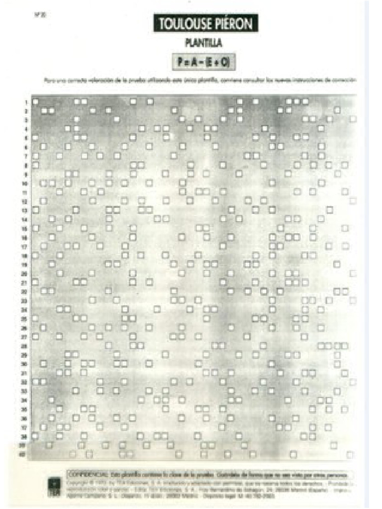 Plantilla de Correcion Del Test Toulouse | PDF