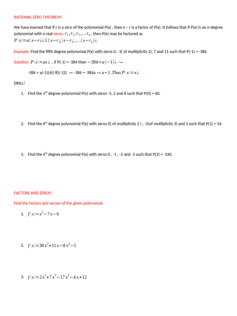 Rational Zero Theorem Guide | PDF