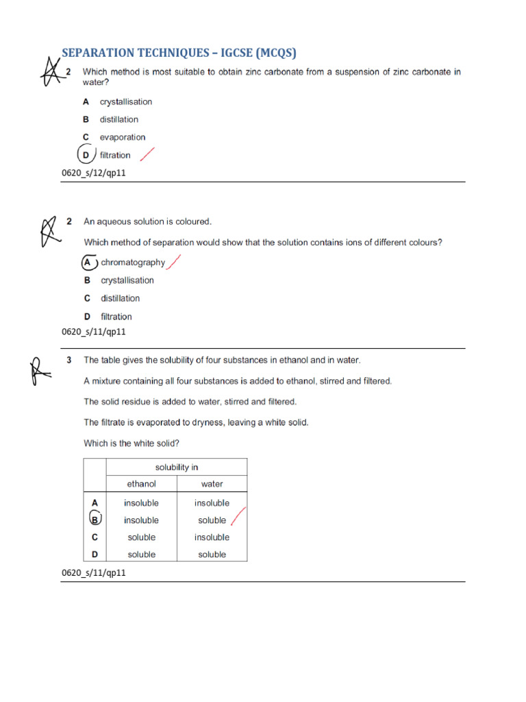 Experimental Separation Techniques Igcse Complete 2014 | PDF