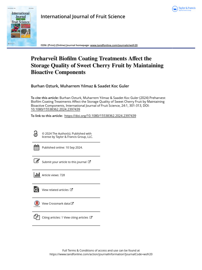 Preharvest Biofilm Coating Treatments Affect The Storage Quality of ...