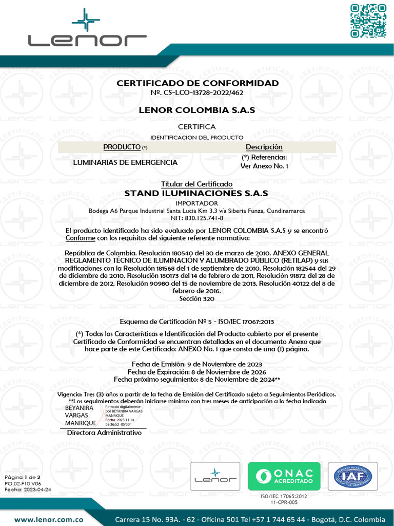 CERTIFICADO RETILAP Fdo | PDF