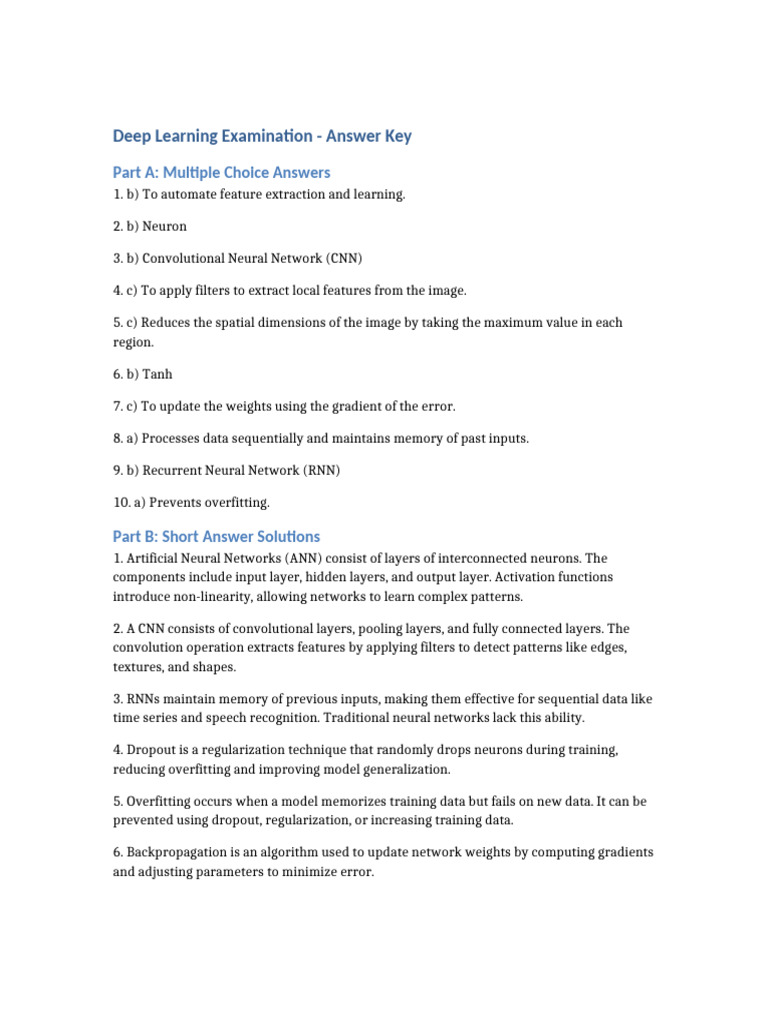 Deep Learning Exam Answers | PDF