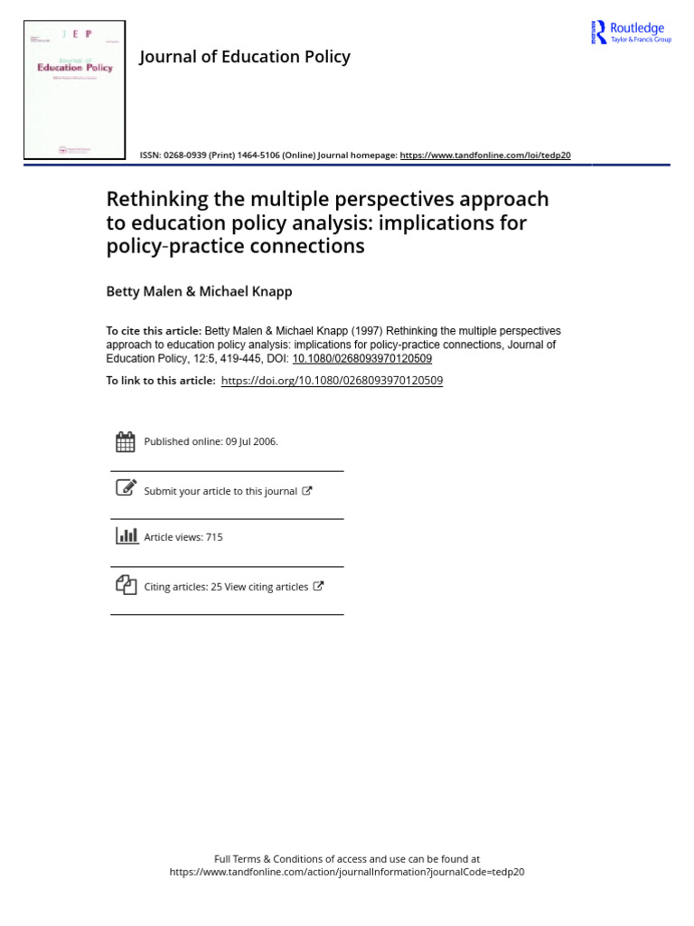 Malen - Rethinking The Multiple Perspectives | PDF | Policy | Rationality