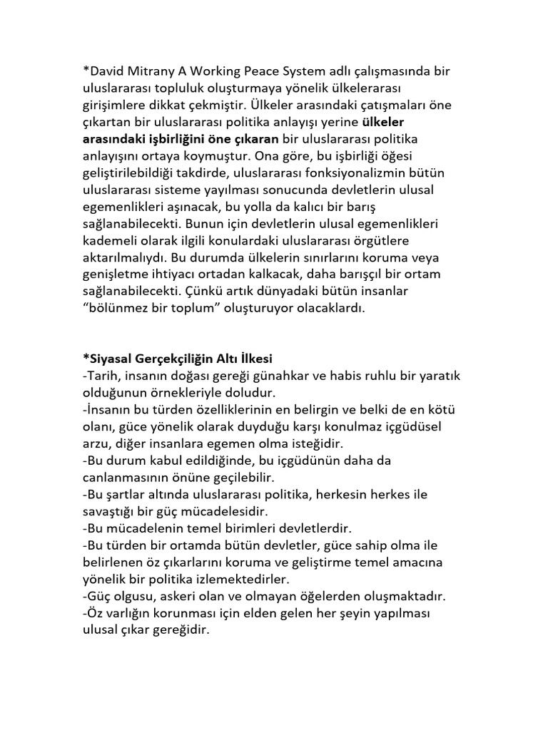 David Mitrany A Working Peace System Adlı Çalışma | PDF