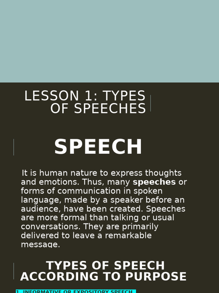 Types of Speeches and Styles Explained | PDF | Speech | Slang