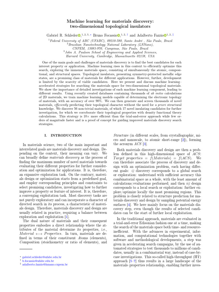 Machine Learning For Materials Discovery: Two-Dimensional Topological Insulators | PDF | Machine ...