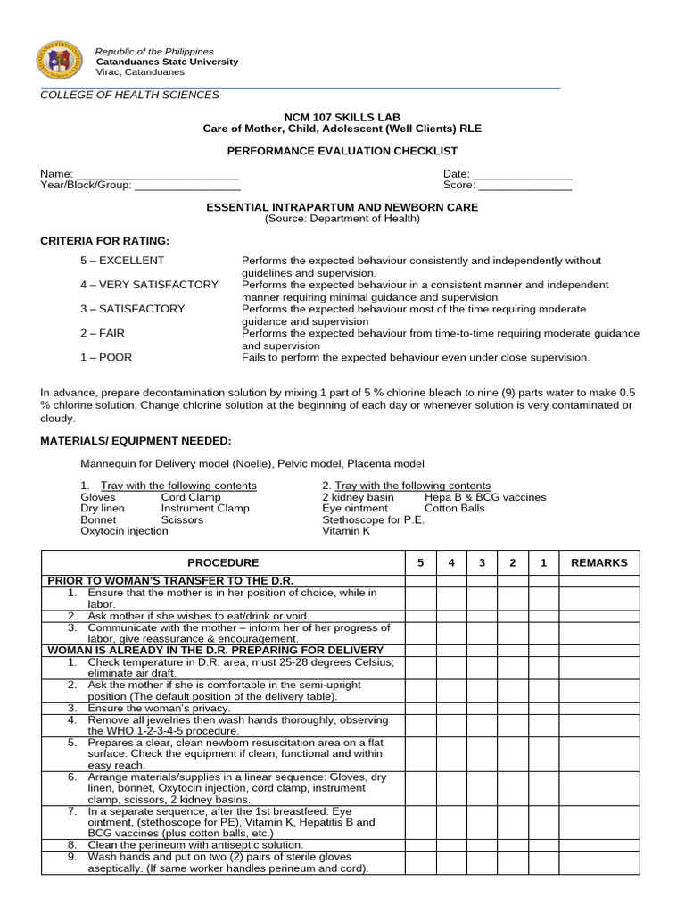 EINC-CHECKLIST | PDF | Childbirth | Placenta