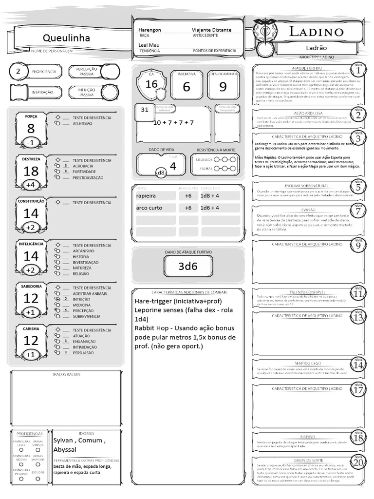 DnD 5e - Ficha - Ladino - Editável | PDF