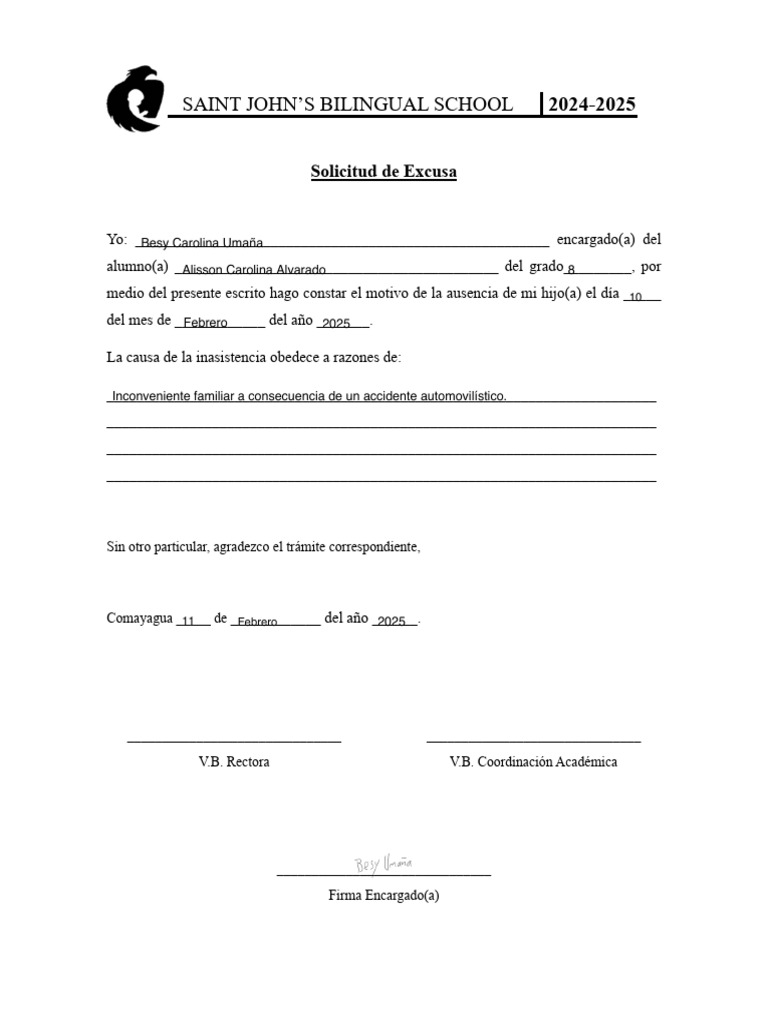 Nuevo Formato de Excusa 2024-2025 | PDF