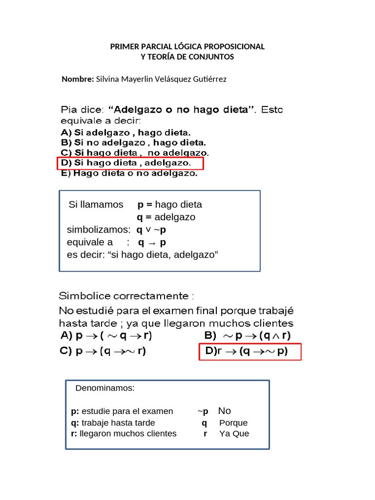 Primer Parcial Lógica Proposicional y Teoría de Conjuntos | PDF