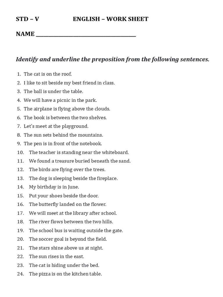 V - English - Work Sheet | PDF