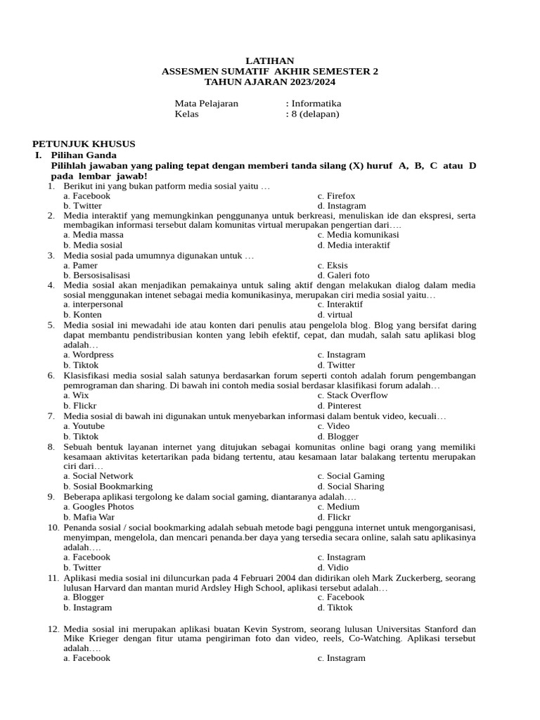 Latihan Pat Informatika | PDF