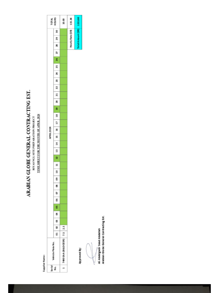 April 2024 Time Sheet for Contracting | PDF