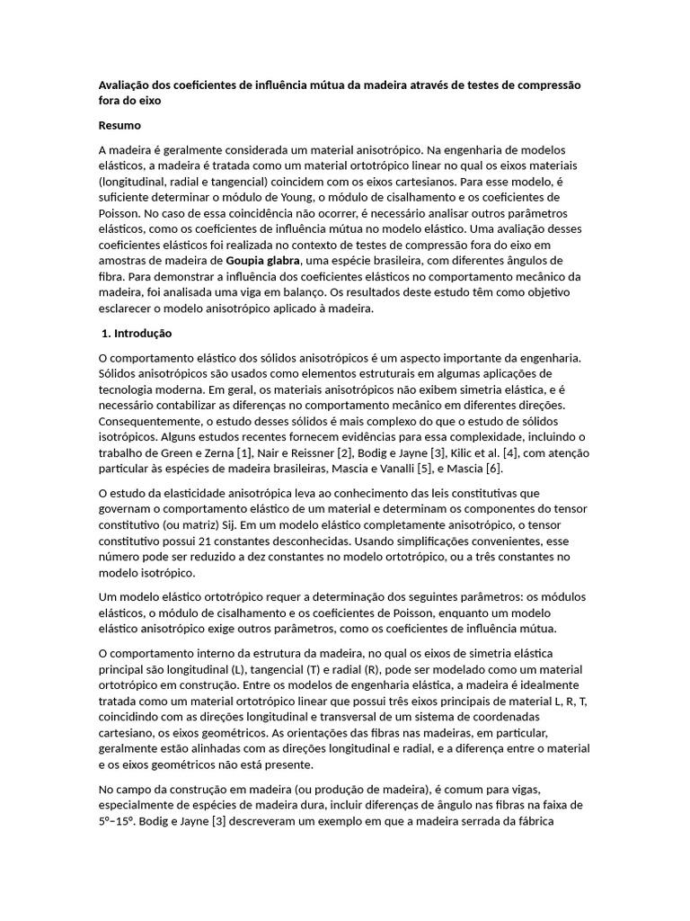 Avaliação Dos Coeficientes de Influência Mútua Da Madeira Através de ...