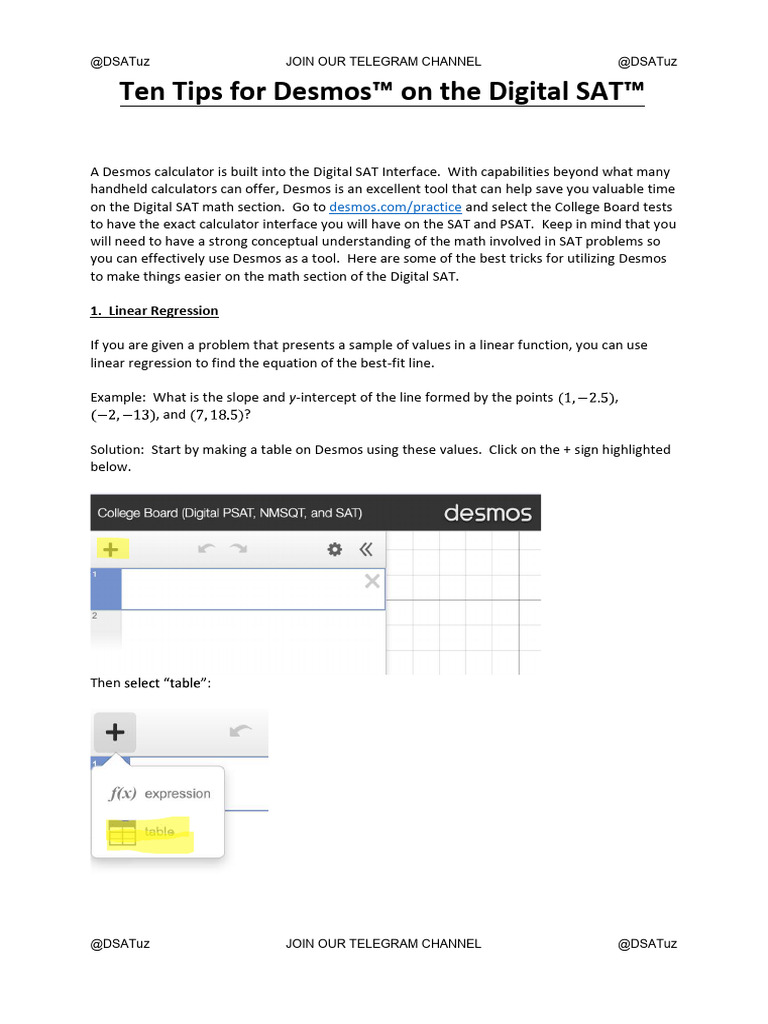 10 DESMOS Tips @DSATuz | PDF | Equations | Sat