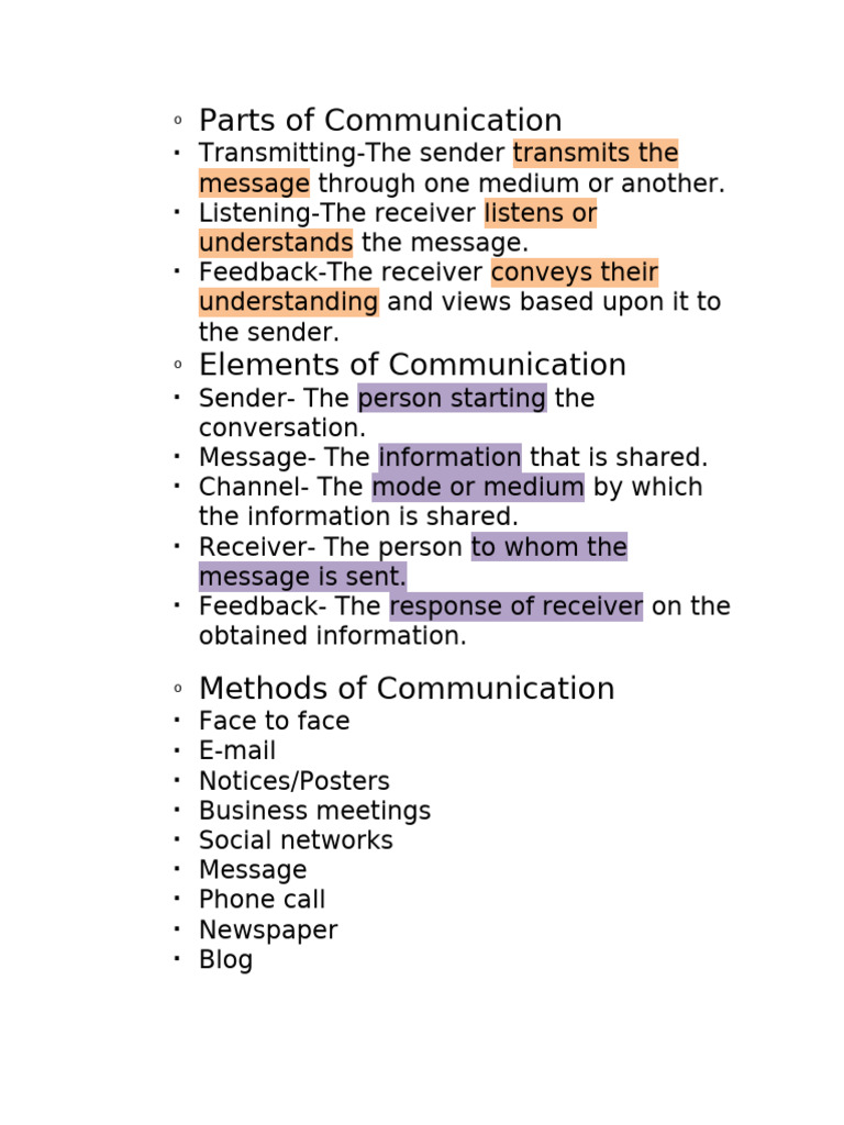 Parts of Communication | PDF