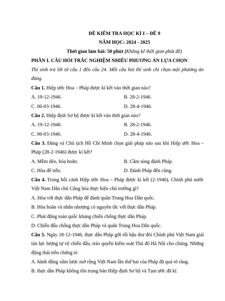 De Thi Hki Lich Su 12 CTST de 2 | PDF