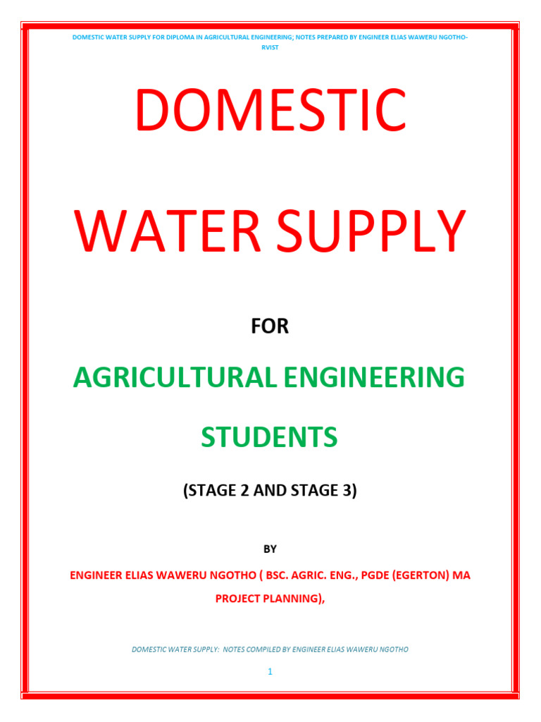 Domestic Water Supply Notes | PDF | Water Purification | Drinking Water