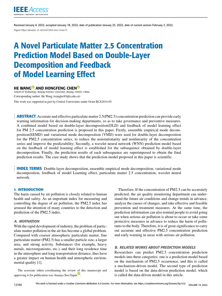 A Novel Particulate Matter 2.5 Concentration Prediction Model Based On Double-Layer ...