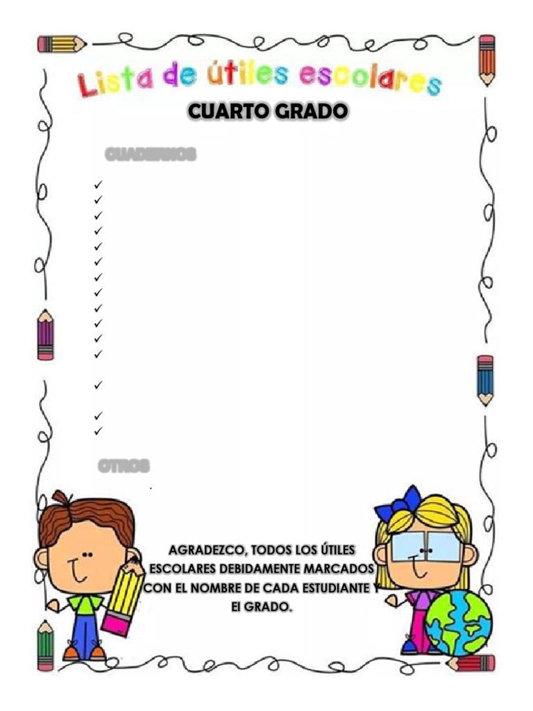Útiles escolares para cuarto grado | PDF