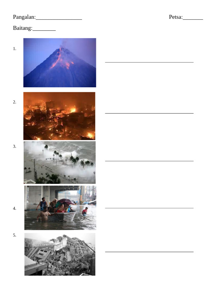 Activity Sheet Different Disaster | PDF