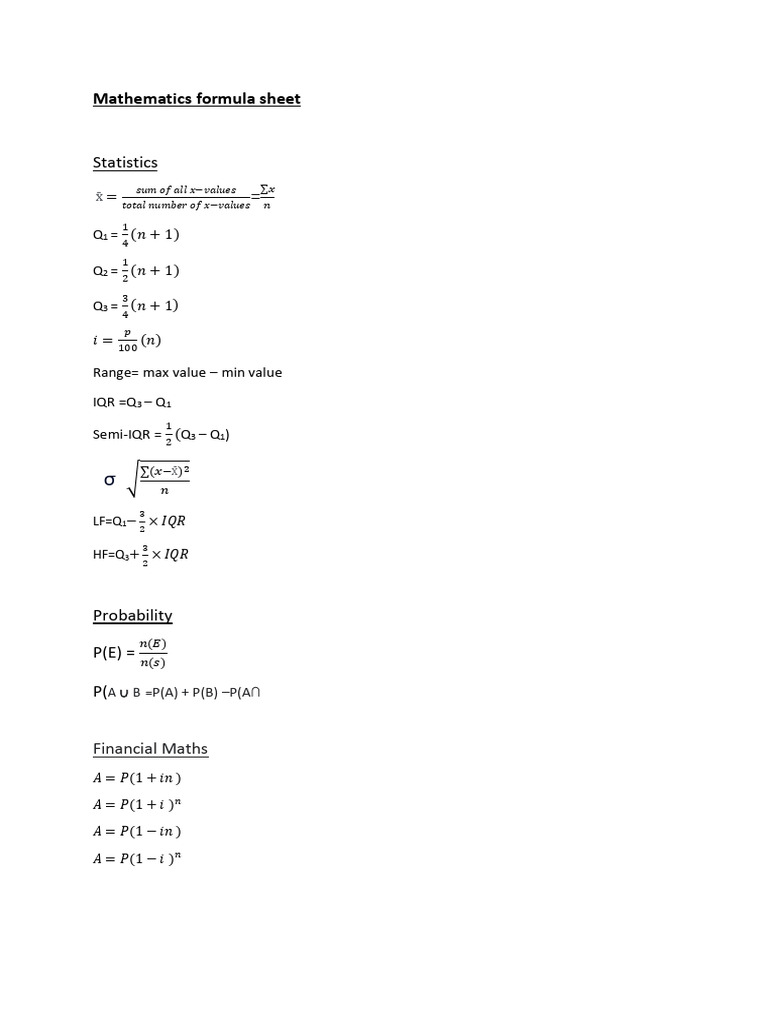 Maths Formula Sheet2 | PDF
