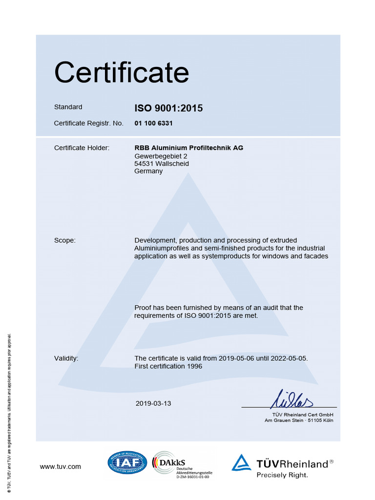 Iso-9001 en 2019 Rbb-Aluminium | PDF | Regulation | Quality Management