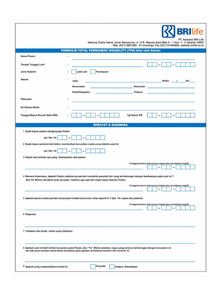 Form Tambahan Klaim Untuk TPD (Diisi Oleh Dokter) | PDF