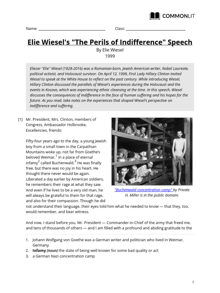 Elie Wiesel's Indifference Speech | PDF | Nazi Germany
