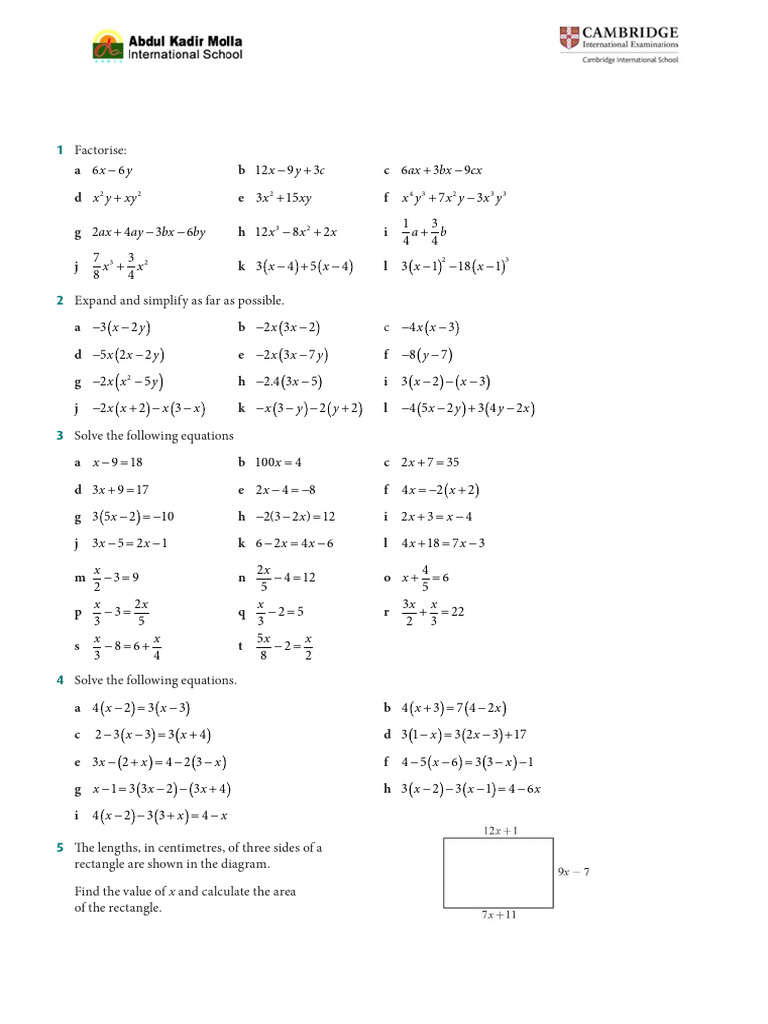 Algebra - 2 - Equations and Transforming Formulae | PDF | Equations ...